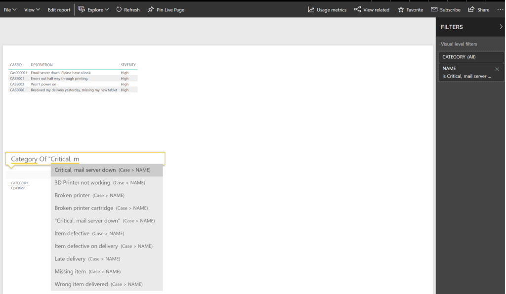 Q&A in PowerBI: Using Ask a Question feature in PowerBI