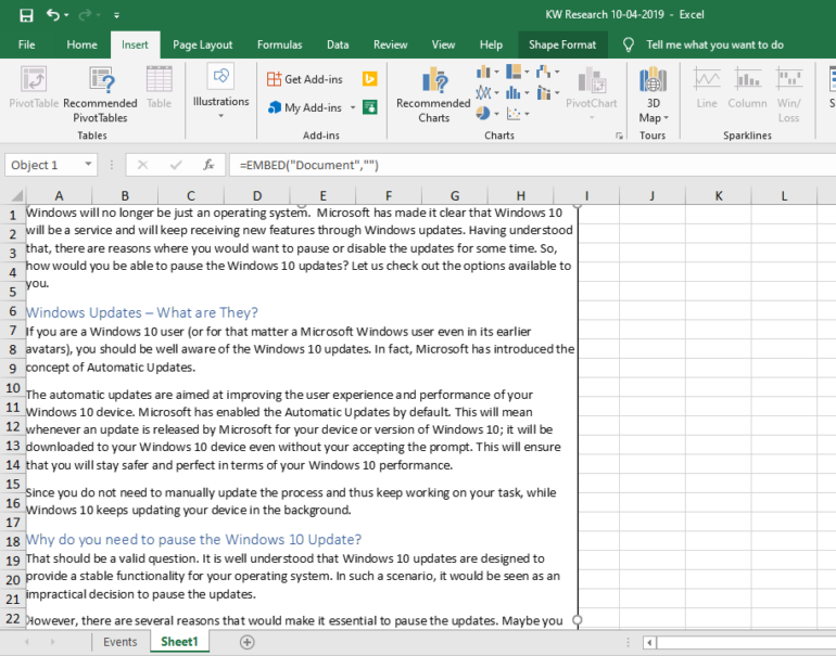 How To Insert Word Document in Excel for Office 2013, 2016, 2018 & o365
